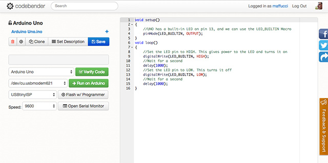 Sempre più facile programmare Arduino con CodeBender | Michele Maffucci